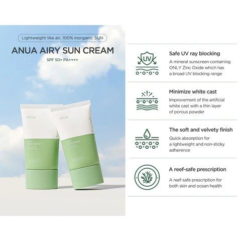 Anua Airy Sun Cream SPF50+PA++++ – 50ml - Mr Tulip Qatar